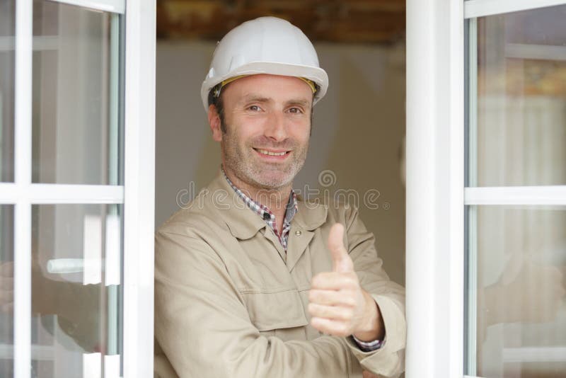 Portrait Positive Worker Thumb Up Stock Photo - Image of business ...