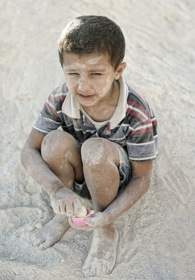 Portrait of Poverty, Little Poor Boy, Crying Stock Photo - Image of ...