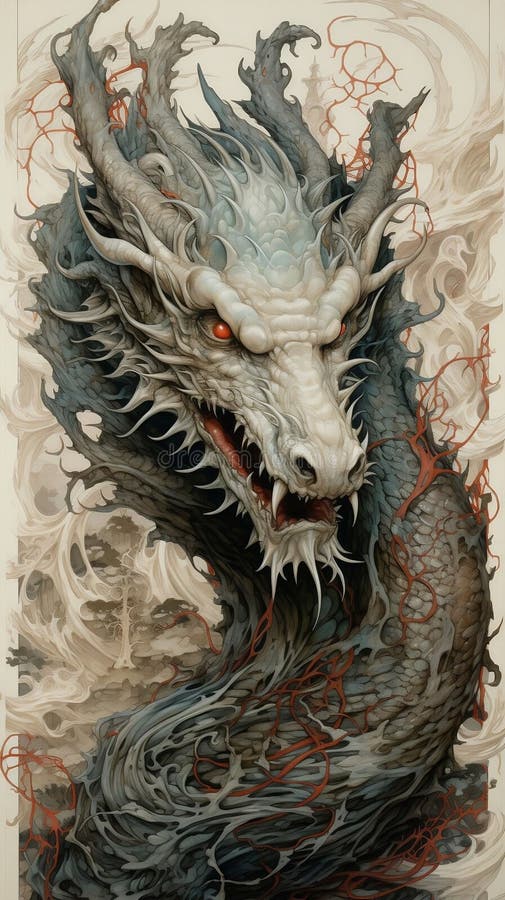 Portrait of a Powerful Mythical Dragon, with Sharp Features and a ...