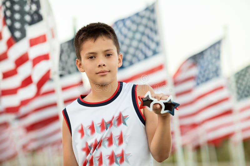 Portrait of Pre-teen Boy on Independence Day on Fourth of July with ... Portrait of Pre-teen Boy on Independence Day on Fourth of July with ...