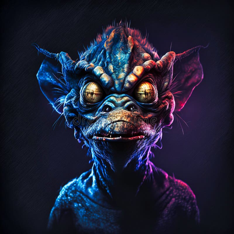 Portrait of Prehistoric Alien Gremlin Dark Environ, Generative AI Stock ...