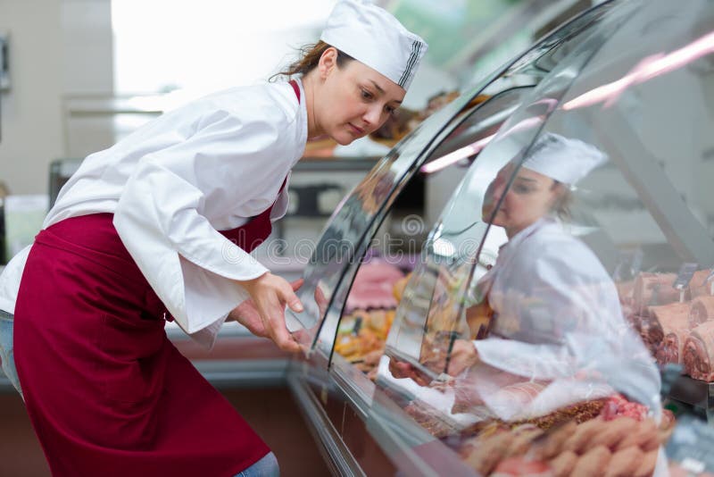 Portrait Pretty Butchery Woman Working Stock Image - Image of product ...