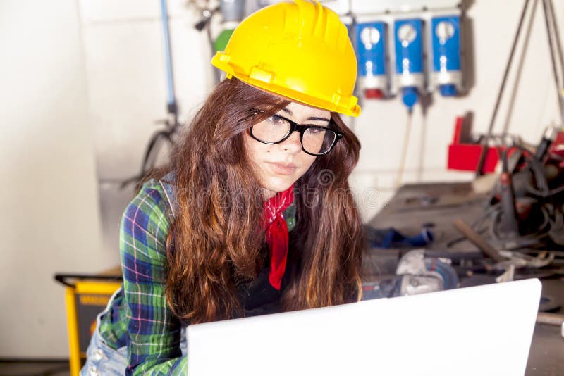 Portrait of Pretty Engineer Consult the Computer Stock Photo - Image of ...