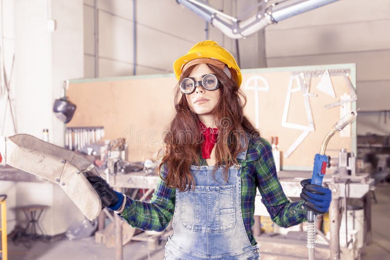 Portrait of Pretty Female Worker Stock Image - Image of heavy, arms ...