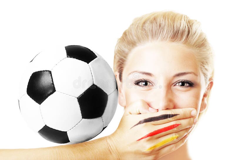 Portrait of a Pretty Football Fan Gesturing Stock Photo - Image of ...
