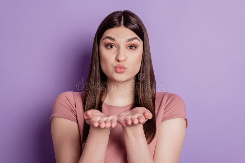 Portrait Of Pretty Girl Blowing Air Kiss With Pout Lips Flirty Romantic