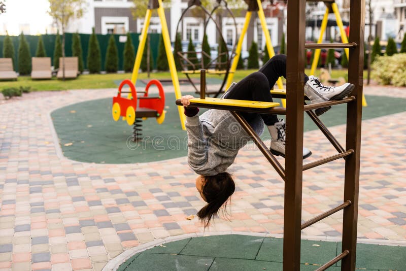 Portrait of Pretty Girl on the Playground Stock Image - Image of girl ...