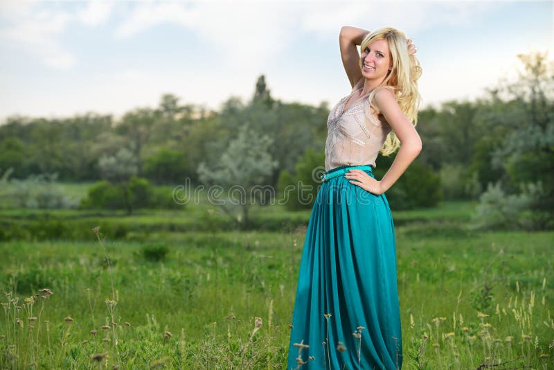 Portrait of Pretty Girl Standing in the Field Stock Image - Image of ...