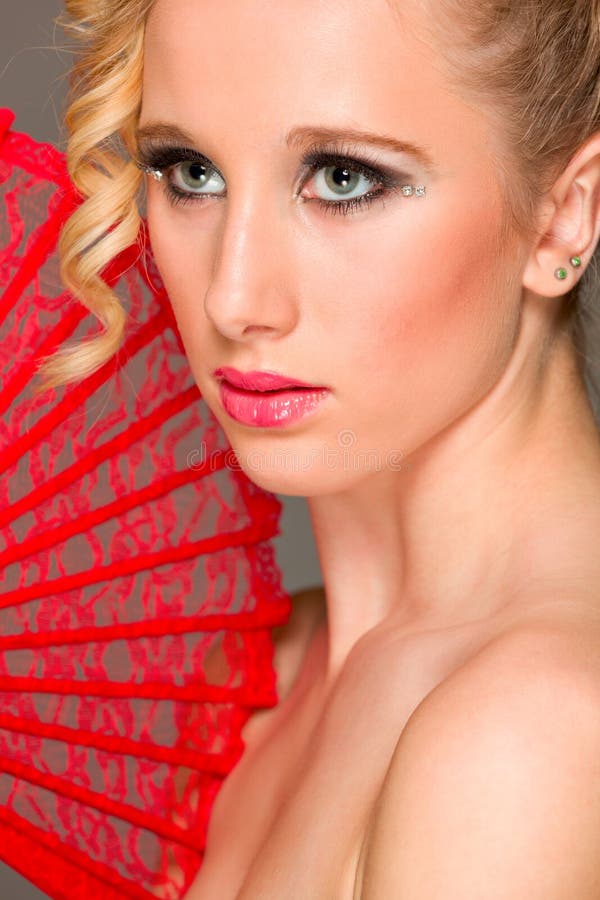 Portrait of Pretty Girl with Textile Fan Stock Photo - Image of ...