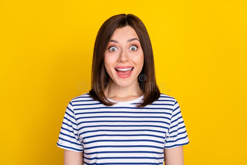 Portrait Of Pretty Gorgeous Adorable Woman Dressed Striped T Shirt