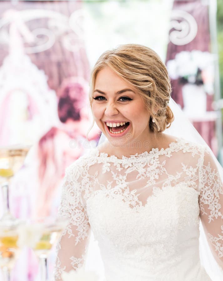 Portrait of Pretty Laughing Bride Stock Image - Image of girl, hostess ...