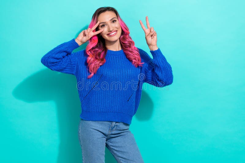 Portrait Of Pretty Nice Positive Woman With Wavy Hairstyle Wear Knit