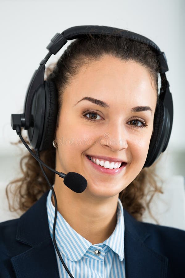 Portrait of Pretty Woman with Headset Stock Image - Image of center ...