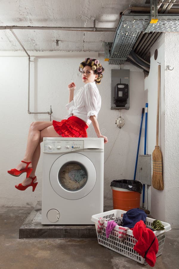 Portrait of Pretty Woman in Laundry Stock Photo - Image of girl, adult ...
