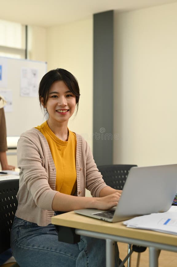 Portrait of Pretty Young Asian Woman Developer Woman Working on App ...