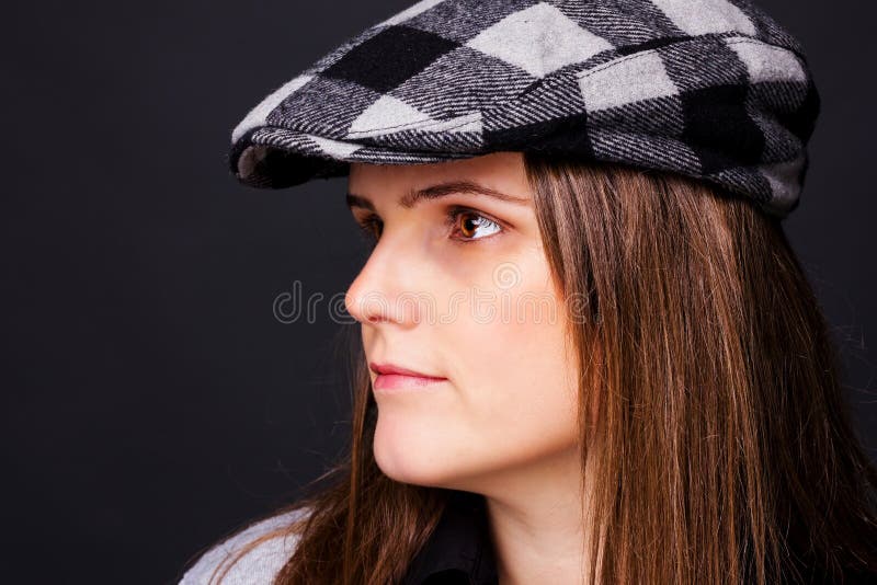 Portrait of a Pretty Young Lady with Cap Stock Image - Image of closeup ...