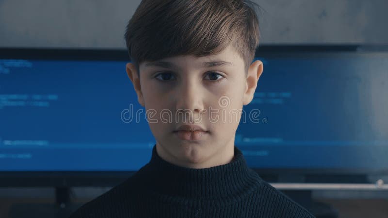 Prodigy Boy Hacker Programmer at Data Center Filled with Monitor ...