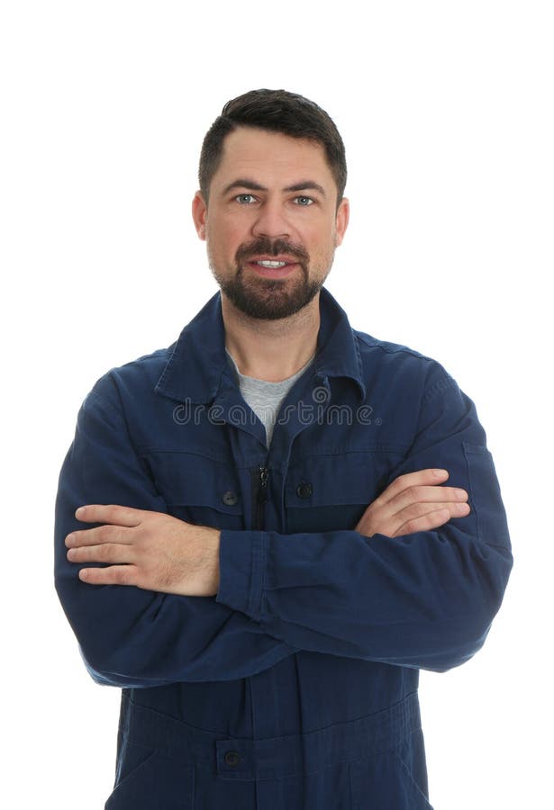 Portrait of Professional Auto Mechanic on White Background Stock Photo ...