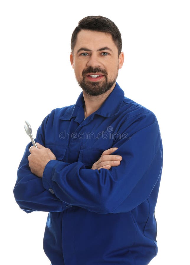 Portrait of Professional Auto Mechanic with Wrench on Background Stock ...