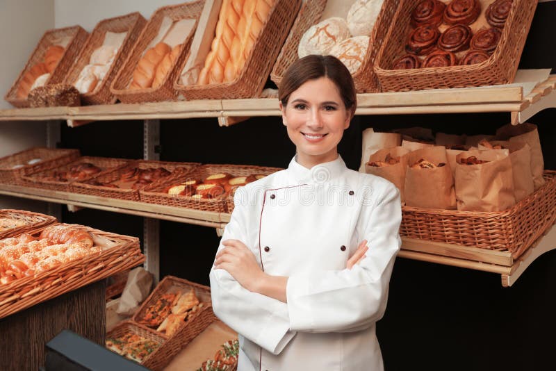 Portrait of Professional Baker Holding Tray with Fresh Bread Near ...