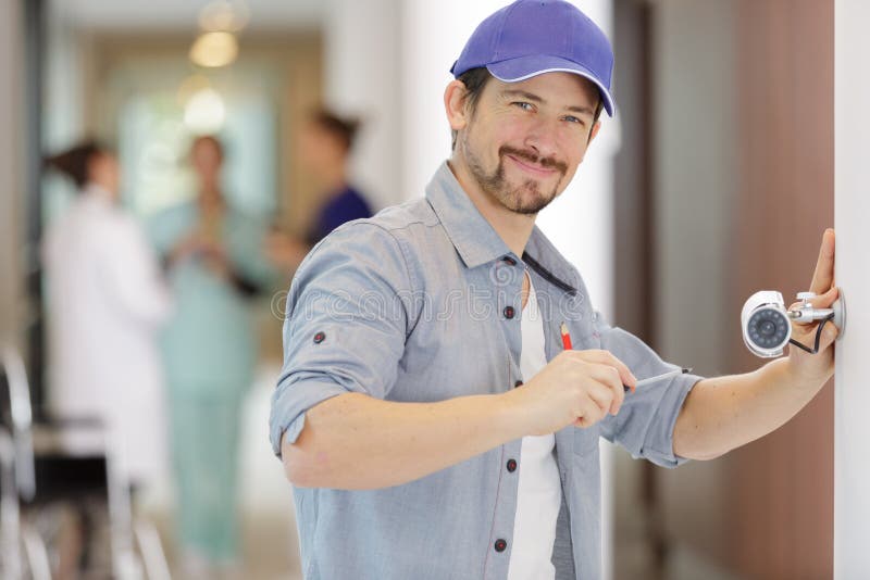 Portrait Professional Cctv Technician Working Stock Image - Image of ...