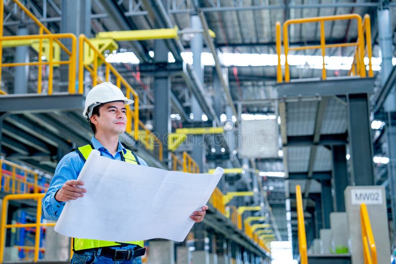 Portrait of Professional Engineer Hold Construction Chart or Plan and ...