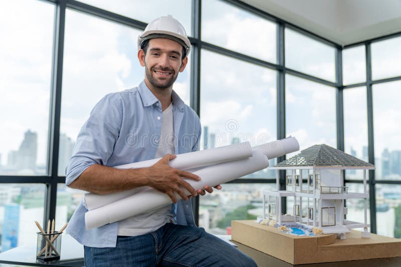 Portrait of Professional Engineer Thinking about Modern House Project ...