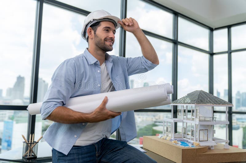 Portrait of Professional Engineer Thinking about Modern House Project ...