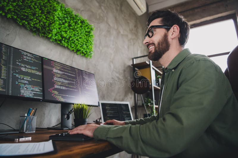 Portrait of Professional Hacker Young Man Keyboard Screen Computer Desk ...