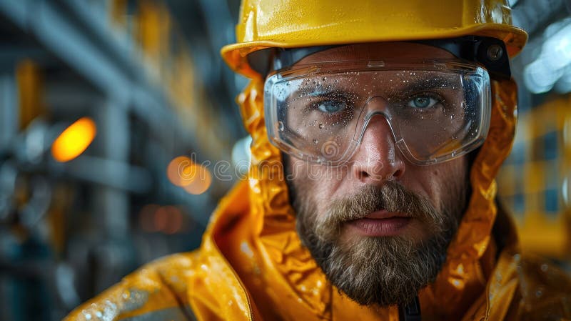 Portrait of a Professional Heavy Industry Engineer in a Yellow Helmet ...