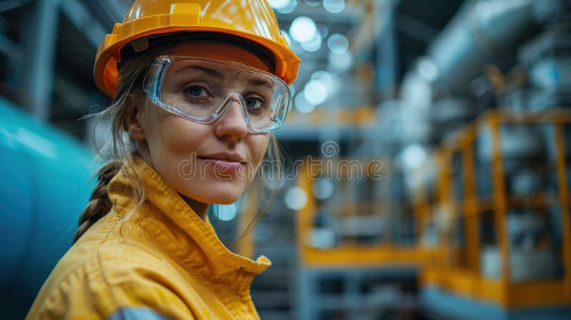 Portrait of a Professional Heavy Industry Engineer in a Yellow Helmet ...