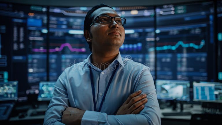 Portrait of Professional Indian it Technical Support Specialist or Software Developer Crossing ...