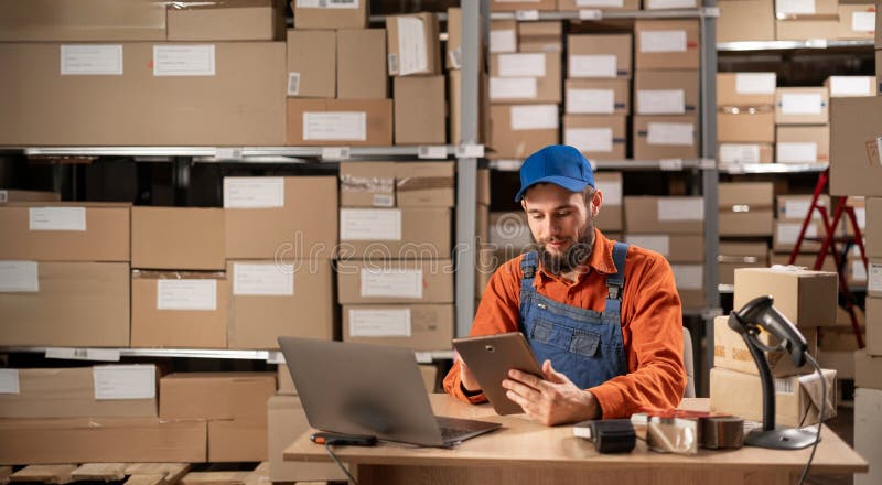 Portrait of a Professional Male Worker Uses Digital Tablet with ...