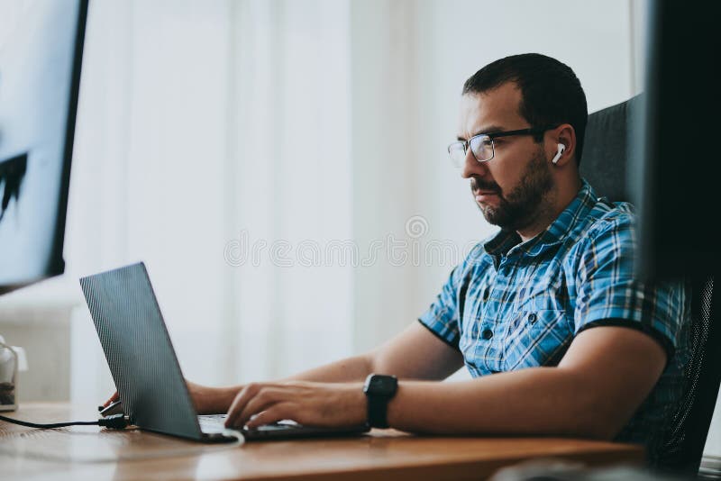 Portrait Professional Man Programmer Working Concentrated on Computer ...