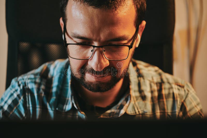 Portrait Professional Man Programmer Working Concentrated on Computer ...