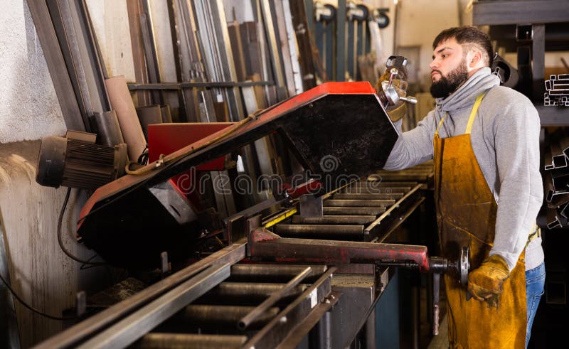 Professional Man Worker during Work in Workshop Stock Image - Image of ...