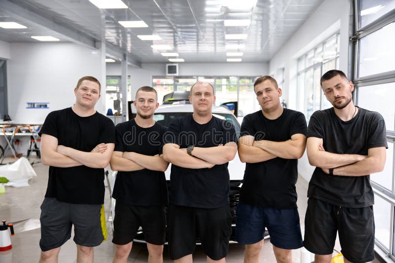 Portrait of Professional Team of Auto Service Workers Stock Photo ...