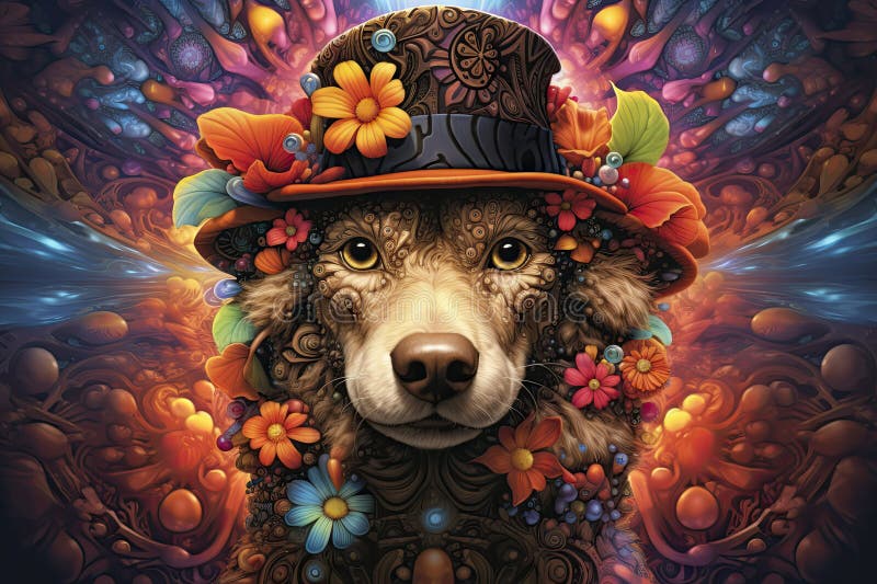 A Portrait of a Psychedelic Dog Wearing Hat.AI Generative Stock ...