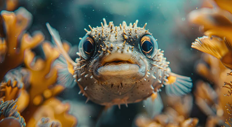Portrait of a puffer fish stock photo. Image of aquarium - 335204426