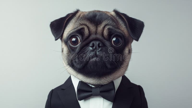 Portrait of a Pug in a Tuxedo Stock Illustration - Illustration of ...