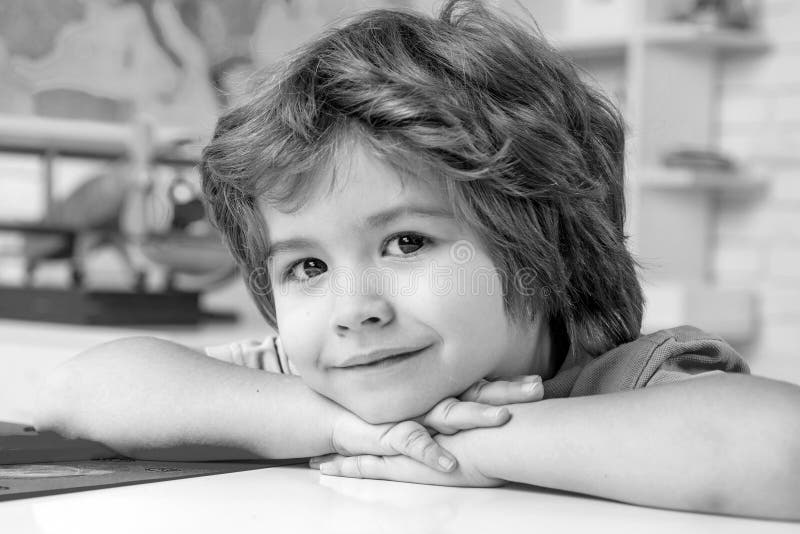 Portrait of Pupil in Classroom. First School Day. Pupil Learning ...