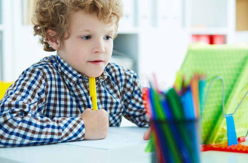 Portrait of Pupil in School Class Taking Notes during Writing Le Stock ...