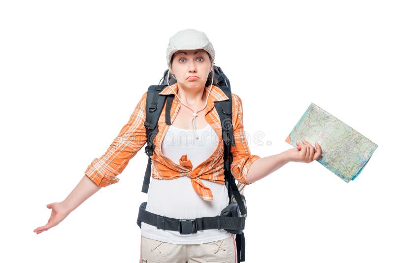 Girl Lost Looking the Road with Map Stock Image - Image of guide, adult ...