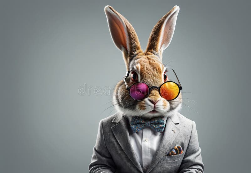 Portrait of a Rabbit in a Formal Suit and Glasses Stock Image - Image ...
