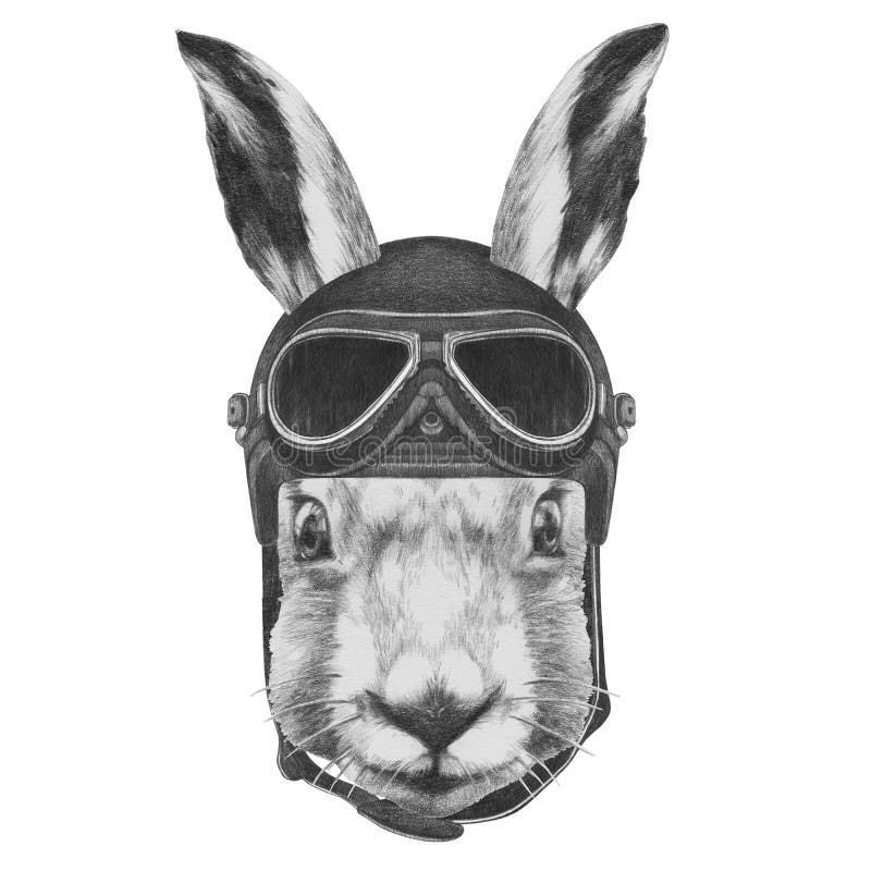 Portrait of Rabbit with Helmet, Hand-drawn Illustration Stock ...