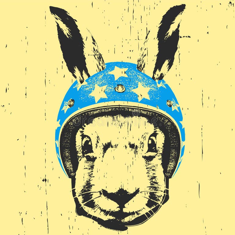 Portrait of Rabbit with Helmet. Stock Vector - Illustration of funny ...