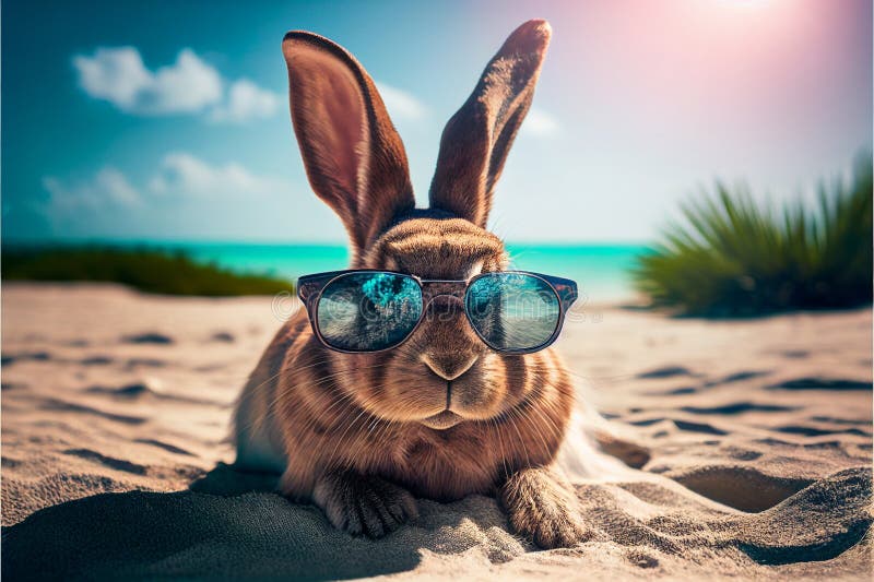 Portrait of a Rabbit in Sunglasses on the Background of a Tropical ...