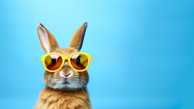 Portrait of Rabbit with Yellow Color Sunglasses Stock Illustration ...