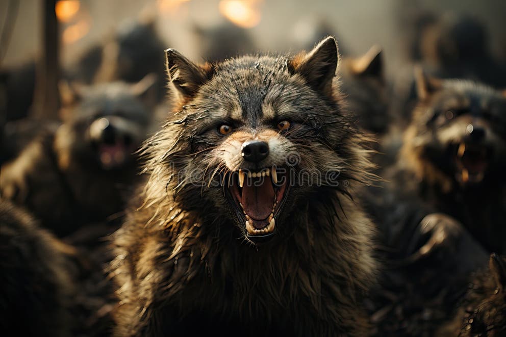 Portrait of a rabid wolf. stock image. Image of wildlife - 303855643
