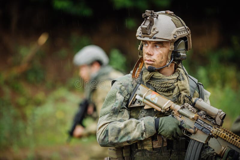Portrait of a Ranger in the Battlefield with a Gun Stock Image - Image ...